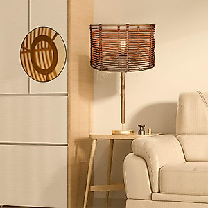Rattan Drum lamp shades rattan Chandelier Shades Woven Boho Rattan Lampshade Chandelier Shades Pendant light Covers E26 E27 Replacement Table Lamp Floor Lamps Lampshades(Dark Brown)