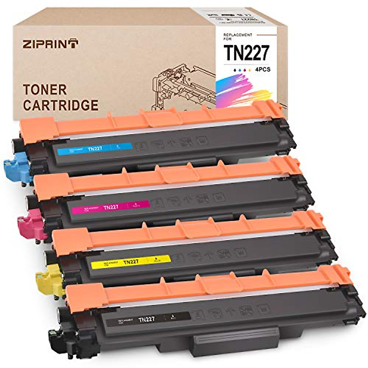 ZIPRINT TN227 Compatible Toner Cartridge Replacement for Brother TN227 TN-227 TN227bk TN223 TN-223 for HL-L3290CDW MFC-L3770CDW HL-L3230CDW MFC-L3750CDW Printer (TN-227bk/c/m/y High Yield,4-Pack)