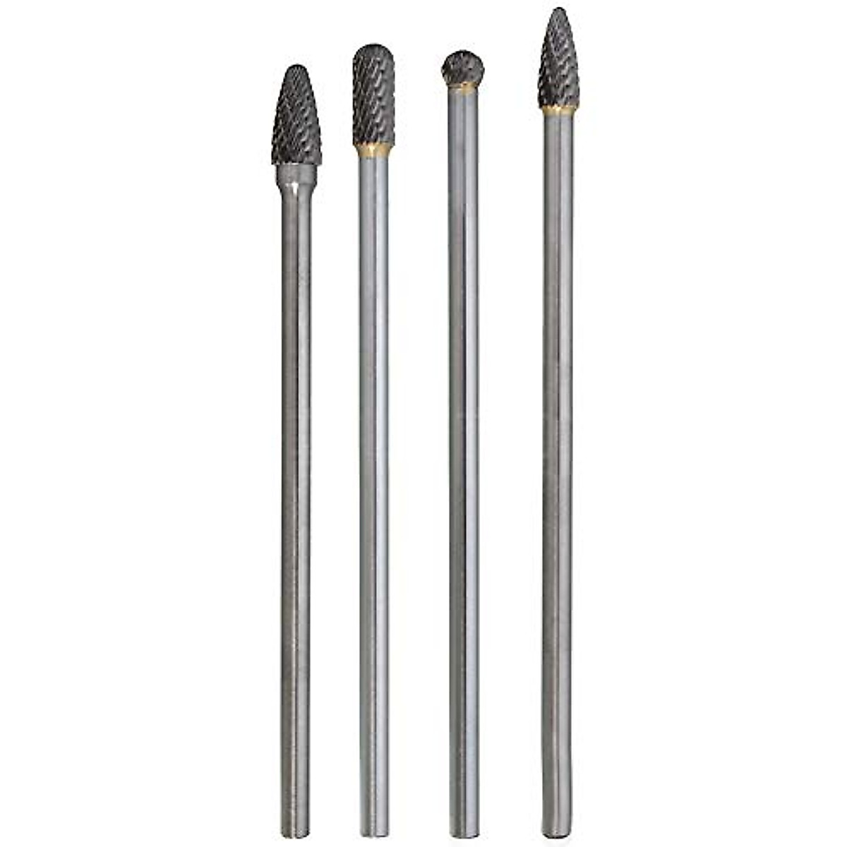 4 Pcs Carbide Rotary Burr Set, 1/4-Inch Long Shank Tungsten Steel Head Burr Bit Set Fits Rotary Tool for Wood/ Metal Drilling Carving Engraving