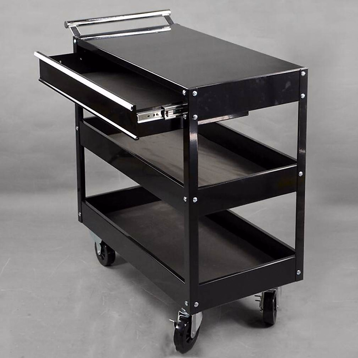 JF-XUAN Cart Multifunction Portable Hand Trucks Recycling Vehicles,Tool Trolley Cart 3-Tier Multifunction Drawer Type Organizer Service Tool Cabinet, Bearing 100Kg Black,800x385x800mm