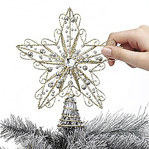 Suixing Christmas Tree Topper 8in Wire Five-Pointed Star Treetop Party Supplies Xmas Decor Home Hotel Office Gold