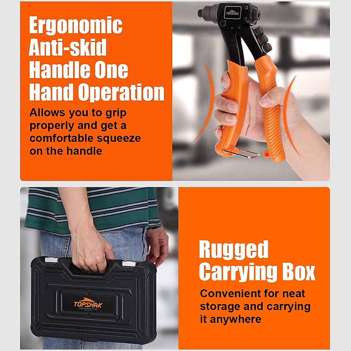 TOPSHAK Rivet Gun, RG1 Manual Rivet Gun Kit with 80 Free Aluminum Rivets, Hand Riveter Single Rivet Tool,Manual Short-inch Rivet Tool, Stainless Steel Rivet Machine