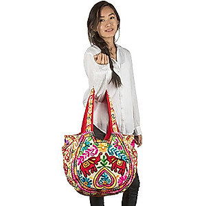 TribeAzure Elephant Tote Embroidered Mirror Shoulder Bag Top Handle Satchel Summer Beach Casual Fashion