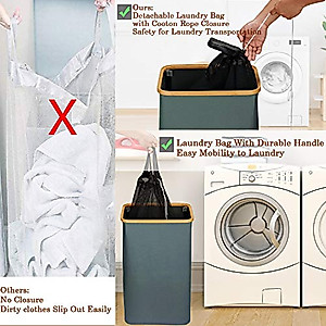 BEENLE 82L Bamboo Large Laundry Hamper with Lip and Detachable Laundry Bags, Dirty Clothes Basket with Lid & Handles, Collapsible Laundry Baskets Bedroom Washing Bin for Clothing Organization Toys