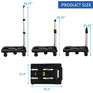 YooMoo Folding Hand Truck 5-Wheel Folding Trolley,Fold Up Luggage Utility Dolly,Heavy Duty Trolley Cart,Stretchable Platform Cart for Home Office Car Travel Luggage Moving