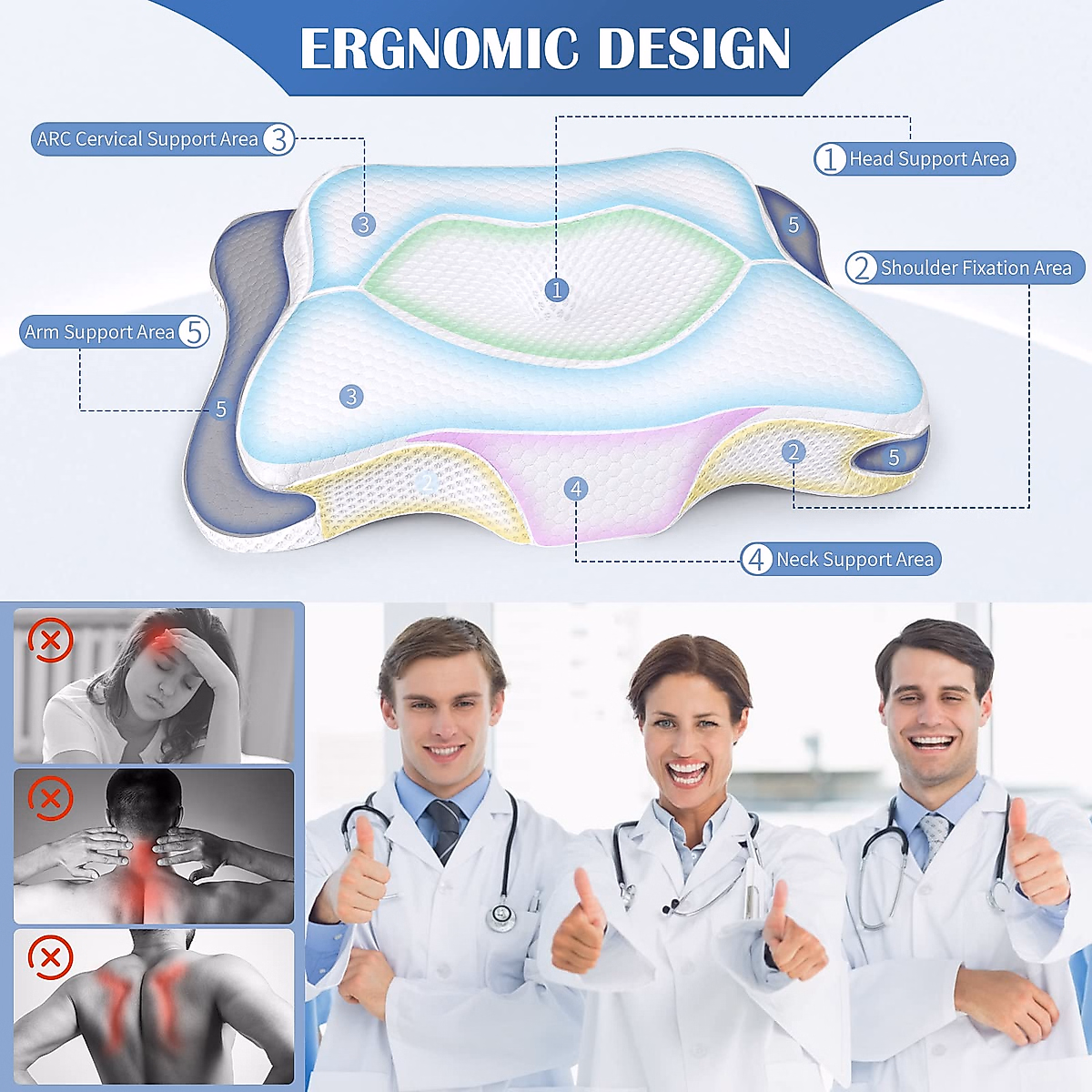 Cervical Pillow for Neck Pain Relief, Contour Memory Foam Pillows for Sleeping, Ergonomic Orthopedic Neck Support Pillow for Side, Back, Stomach Sleepers, Neck Pillow with Breathable Pillowcase, Gray