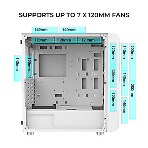ALSEYE Ai-Pro White E-ATX Gaming PC Case with Pre-Installed Halo-Pro ARGB Fan, LED Strip in Front Panel, Tempered Glass Side Panel, Supports for up to 7 x 120mm Fans & 2 x 360mm Radiators