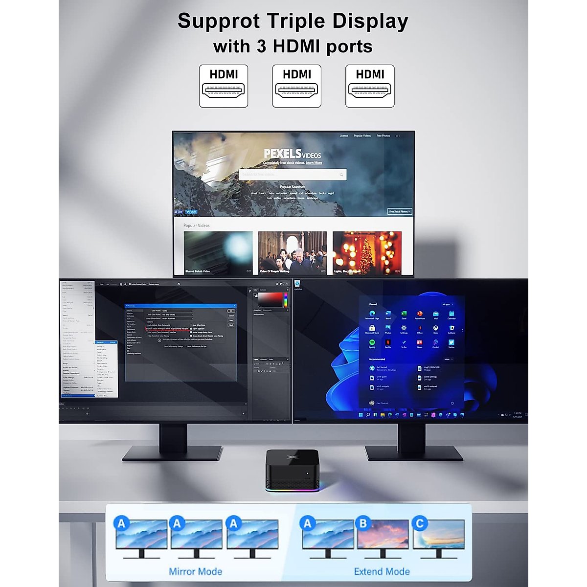 Mini PC with 11th Gen 4 Core Intel Celeron N5105 (up to 2.90GHz), 8GB DDR4 256GB SSD Micro Desktop Computer, 2.4G/5G Dual WiFi Bluetooth4.2 Dual Ethernet Ports