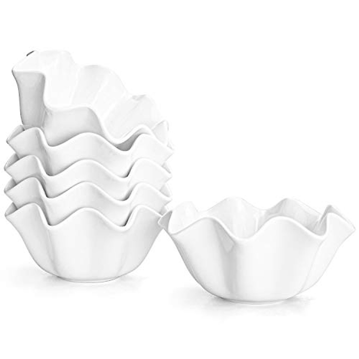 Foraineam 6 Pack Porcelain Dessert Bowls Baking Ramekins, 13 Ounce Flower Shaped Serving Bowls for Dipping Sauces, Souffle, Creme Brulee, Ice Cream, Dessert