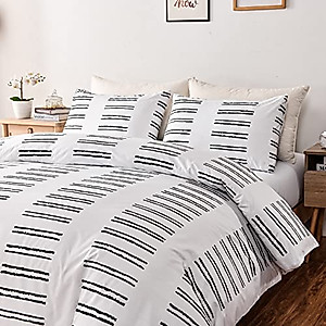 GETIANN Soft Bedding Duvet Cover Set Queen White Striped Comforter Cover Set Full 90"x90"(1 Comforter Cover and 2 Pillow Shams) Hotel Quality (Road, Full/Queen)