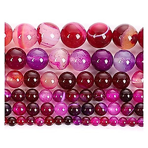NHBT YU Natural Stone Beads Rose Red Striped Agate Loose Beads for Jewelry Making Needlework DIY Bracelet Strand 4-12 MM T923 (Color : H7356, Item Diameter : 8mm About 48 pcs)