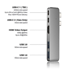 Purgo Mini USB C Hub Adapter Dongle for MacBook Air 2023-2018 and MacBook Pro 13 M2 2022-2016, MacBook Air USB Adapter with 4K HDMI, 100W PD, 40Gbps TB3 5K@60Hz, USB-C and 2 USB 3.0
