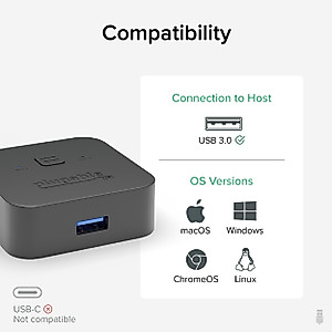 Plugable USB 3.0 Sharing Switch for One-Button Swapping of USB Device or Hub Between Two Computers (AB Switch)
