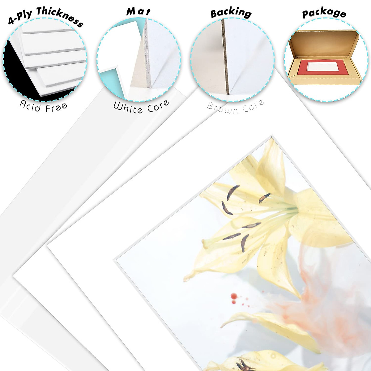 Golden State Art, White Pre-Cut 16x20 Picture Mat for 11x14 Photo with White Core Bevel Cut Mattes Sets. Includes High Premier Acid Free Mats & Backing Board & Clear Bags (5 Kit)