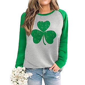 St Patricks Day Womens Loose Fit Novelty Sweatshirt Casual Crewneck Graphic Funny Raglan Shirt Clover L