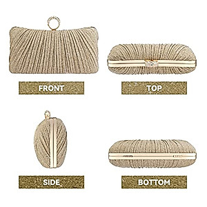 YYW Evening Handbag Women Gold Glitter Clutch Purse Pleated Wedding Clutch for Bridal Wedding Party (Gold)