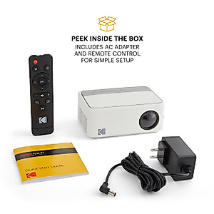 KODAK FLIK X1 Mini Pico Projector | Portable Compact 100” Projector with Remote Control & 2W Speakers Plays Movies, TV Shows & Games | Compatible with HDMI, USB, AV, Smartphone, Firestick | White