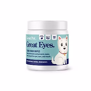 Great Pets - Great Eyes - Safe & Gentle Tear Stain Remover for Dogs - Natural Eye Wipes for Dogs - Made in The USA & Easy to Use Pre-Soaked Wipes - 100 Wipes