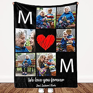 VAOWO Personalized I Love You Photo Blankets for Mom Gifts from Daughter Son Custom Mothers Day Blankets with Photos Collage for Mom Blankets with Picture Customized Blankets for Mom Birthday-4 Sizes