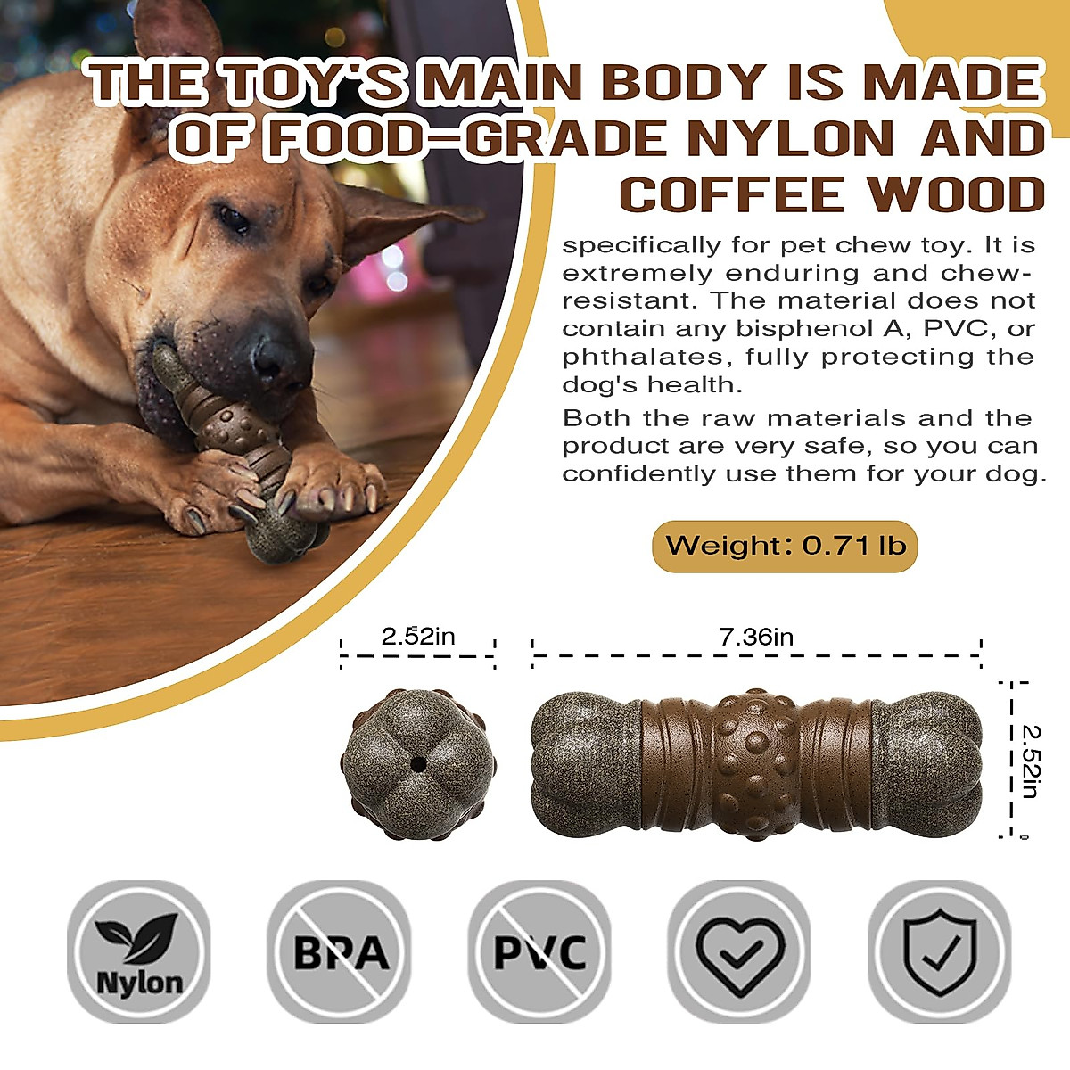 YIJISKY Ideal Chew Toy Great for Teeth Cleaning and Playtime，Dog Chew Toy for Aggressive Chewers Tough and Long-Lasting Toy for Large/Medium Dogs (Coffee)