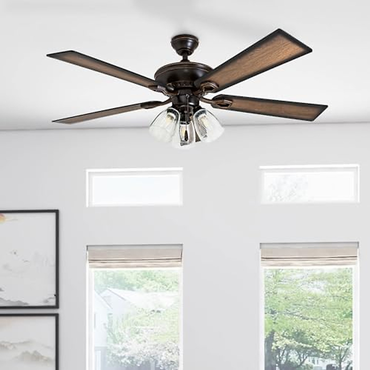Prominence Home Glenmont, 52 Inch Farmhouse LED Ceiling Fan with Light, Pull Chain, Three Mounting Options, Dual Finish Blades, Reversible Motor - 40278-01 (Oil-Rubbed Bronze)