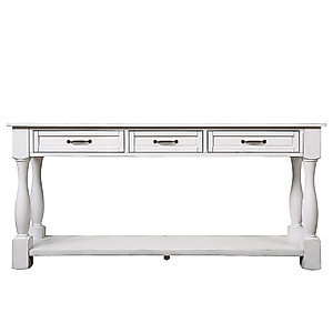 Lecafur HL 63 inch Long Console Table,Wood Entry Table with Storage Extra-Thick Sofa Table with 3 Storage Drawers and 1 Shelves for Entryway Hallway Living Room (Antique White)