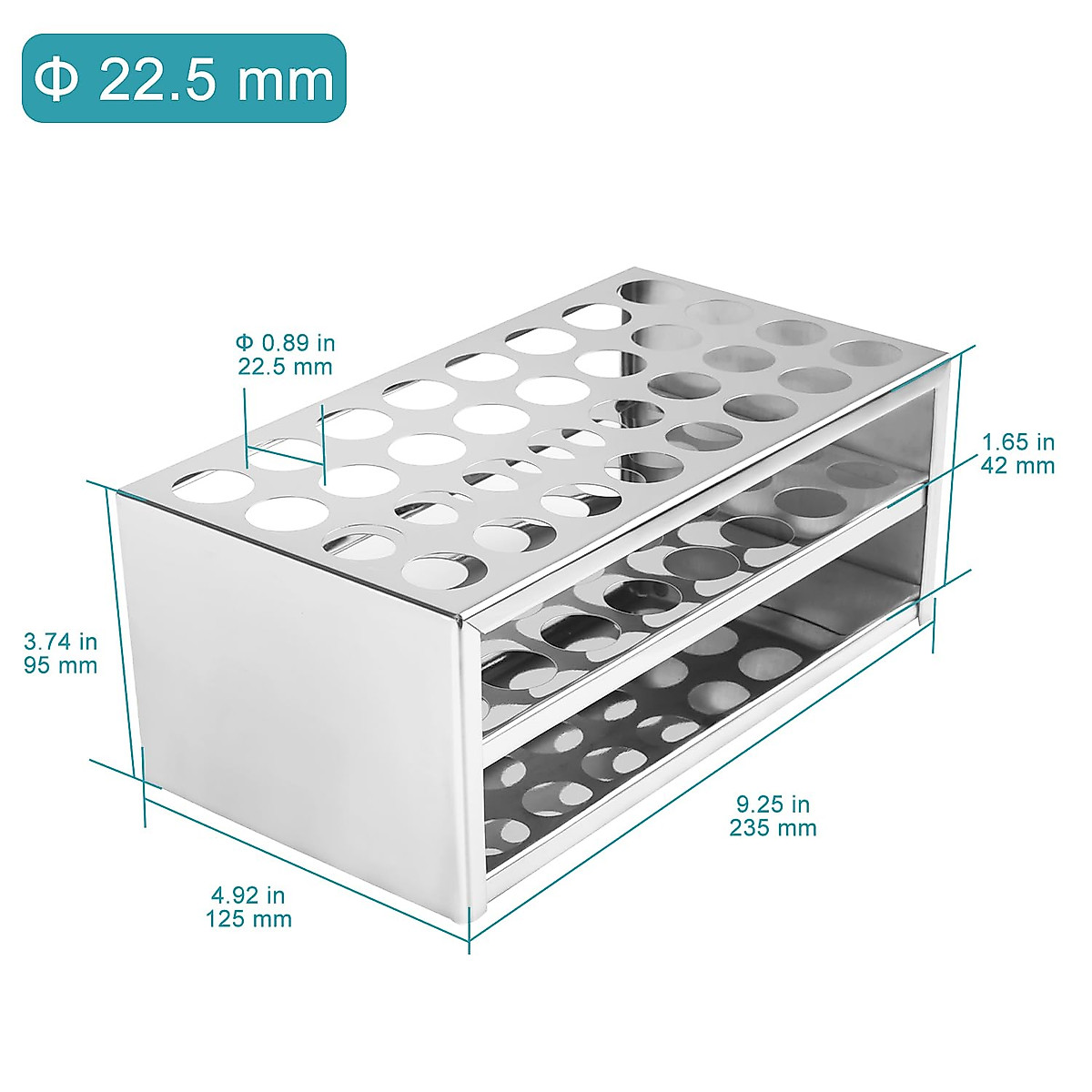 stonylab Test Tube Rack, 32-Hole Stainless Steel Test Tube Rack 0.89 Inches Tubes Acid-Alkali Resistant Test Tube Holder for Laboratory Use
