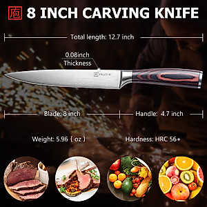 PAUDIN Carving Knife 8 inch, Ultra Sharp Brisket Slicing Knife, Premium Meat Cutting Knife German Stainless Steel, BBQ Knife with Ergonomic Handle, for Slicing Roast, Meats and Vegetables