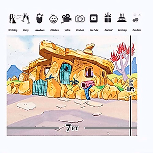 Flintstones Backdrop Background 7x5 Vinyl Stone House Photography Backdrop for Kids Birthday Party Decorations Baby Shower Supplies Picture Photoshoot Video Shoot Drapes
