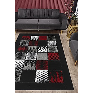 L'Baiet Rita Black Grey Red White Geometric Color Block Soft Shag Indoor 8' x 10' Area Rug