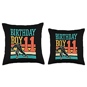 Funny Ice Hockey Themed Birthday Party Supplies 11 Year Old Ice Hockey Themed 11th Birthday Party Supply Throw Pillow, 16x16, Multicolor