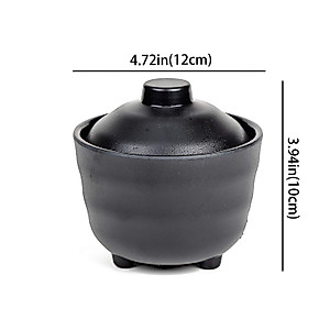Asian Home Japanese Rice and Soup Bowls With Lid, All Black, Melamine Hard Plastic, for rice, miso soup, 4.72" x 3.94", 10 oz. (2 Bowls)