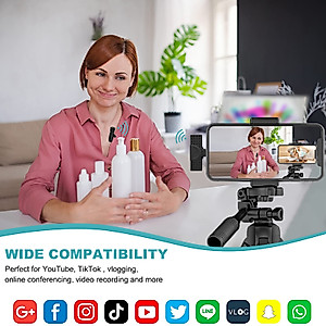 HUHD Wireless Lavalier Microphone Compatible with iPhone iPad Android Devices, Plug and Play Wireless Recording Microphone for TikTok Vlog YouTube, Noise Reduction, No App or Bluetooth Needed
