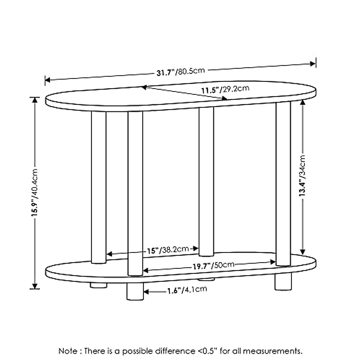 Furinno Turn-N-Tube No Tools Modern Oval Side Table, Bauhaus Oak/Beige