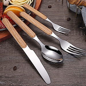 Silverware Set for 6 with Faux Wooden Handle 30-Piece Modern Stainless Steel Flatware Cutlery Set Includes Knife Fork Spoon, Eating Utensil for Home Kitchen Restaurant Mirror Polished