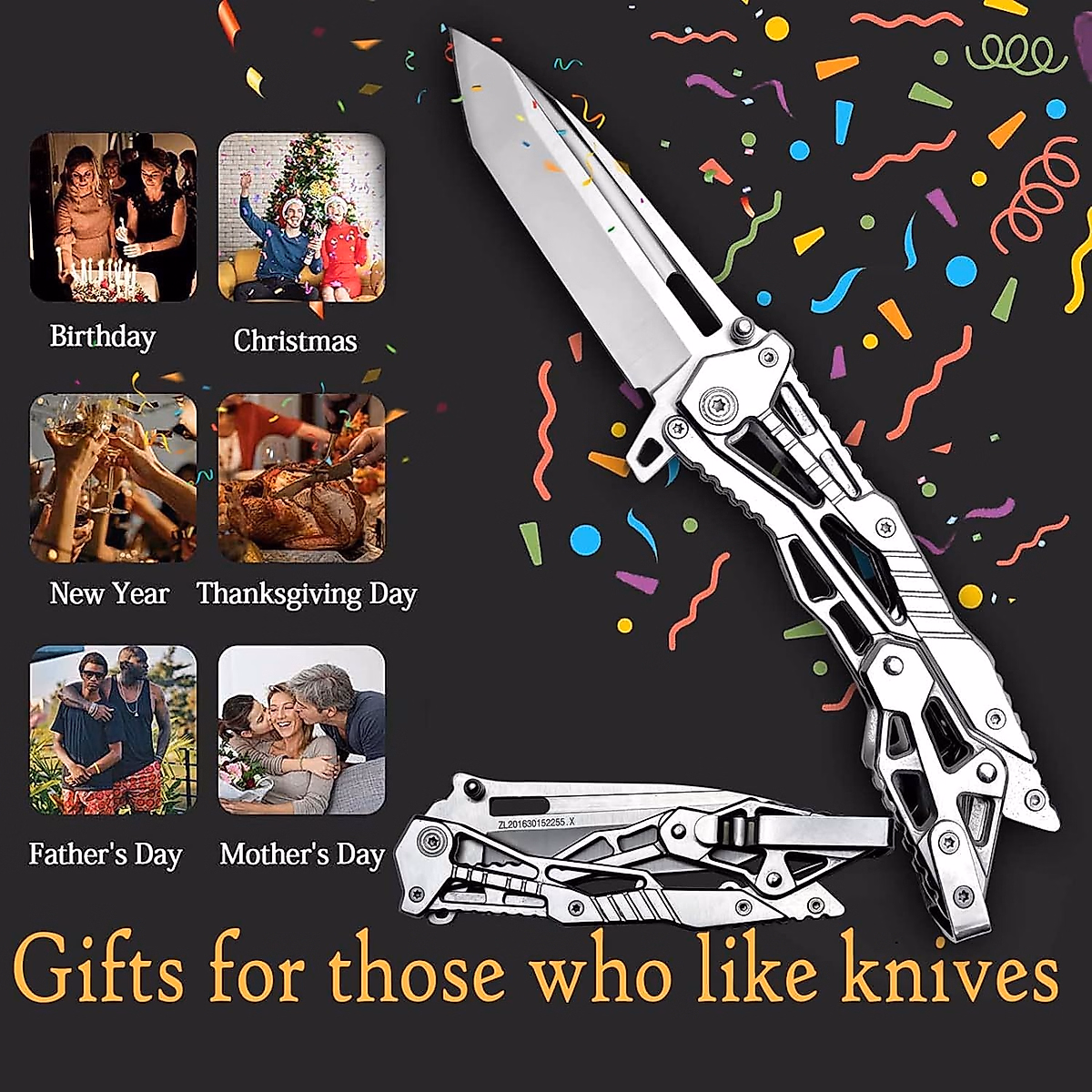 CIZPIROK 8.3 Inch Mechanical Style Folding Knife Cool Pocket Knife with Clip - Kinematic Pivot Action Tactical EDC Folding Knives for Outdoor Survival, Camping, Hiking, Hunting, Gifts for Men, Dad