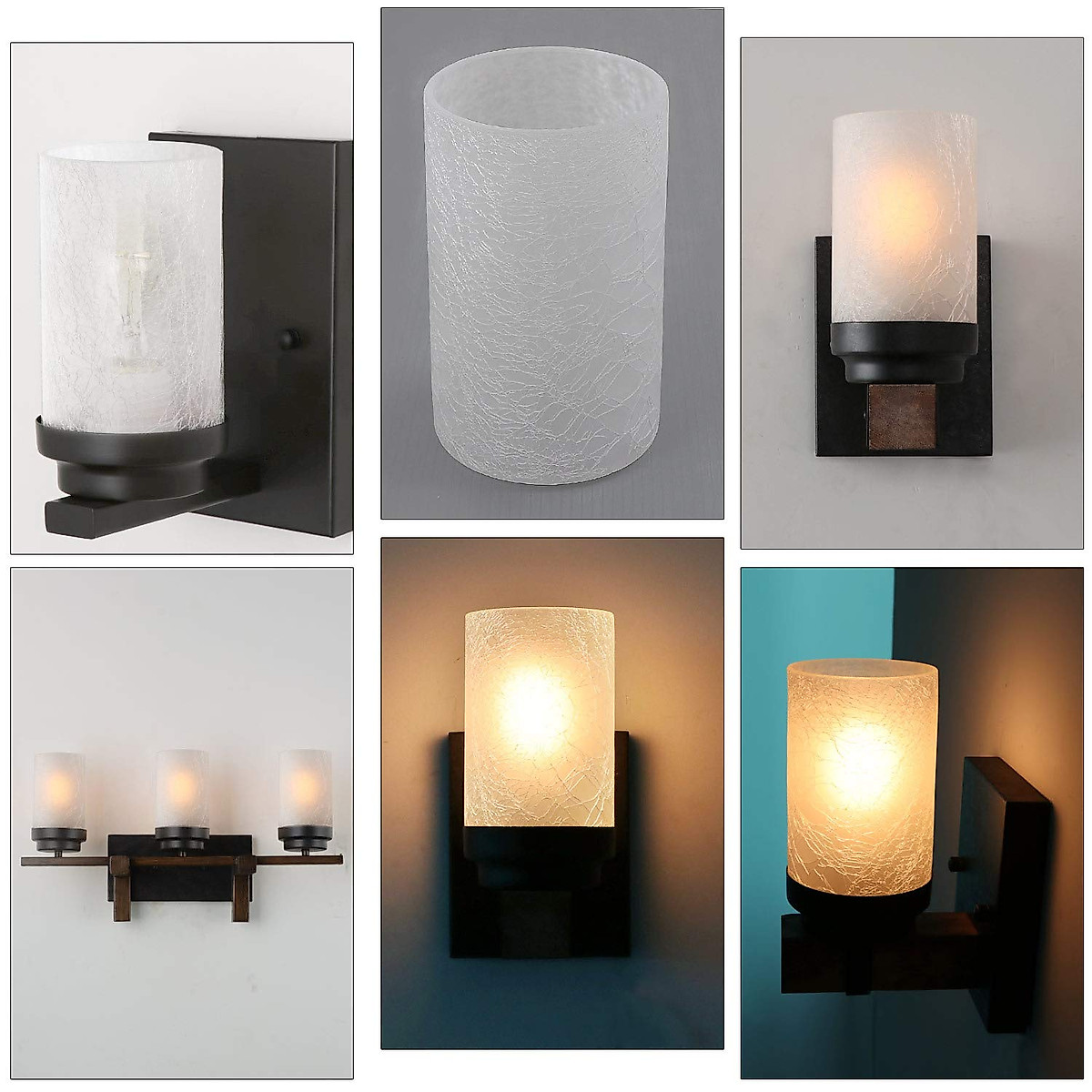 Eumyviv Frosted Glass Lamp Shade with Crackle Finish, 2 Pack Cylinder Glass Light Cover Replacement with 1-5/8-inch Fitter Opening for Wall Sconce Chandelier A00027