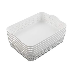 Nesmilers Plastic Storage Tray Baskets, 6-Pack White Basket Trays