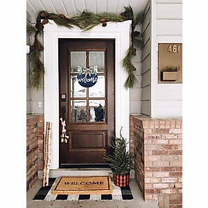 Welcome Sign Porch Decor, Rustic Wooden Door Hangers Front Door Outdoor Hanging Vertical Sign (Black)