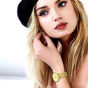 SHENGKE Simple Watches Analog Mesh Watches for Women Stainless Steel Band reloj de Mujer (K0059-GD)