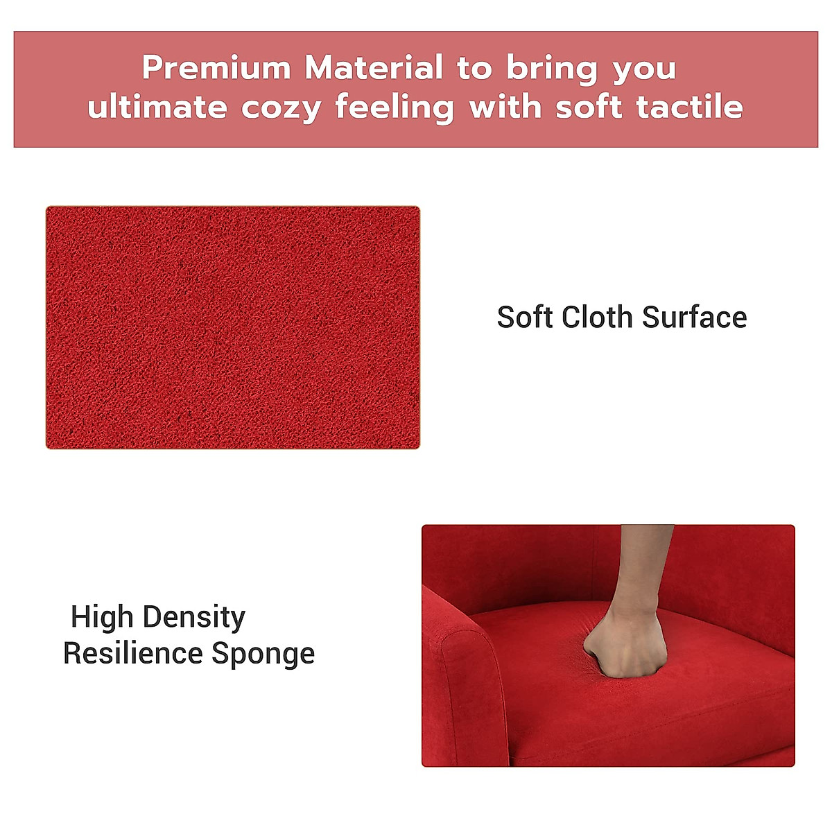 INZOY Modern Accent Chair with Ottoman, Upholstered Barrel Reading Chair with Foot Rest, Comfy Fabric Armchairs for Living Room Bedroom Small Spaces, Easy to Assemble (Red)