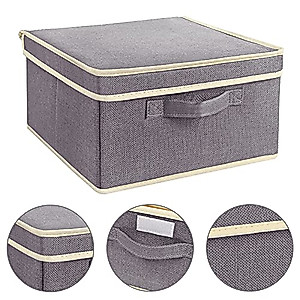 XYXYLY 2 Packs Foldable Storage Bins with Lid, Collapsible Fabric Storage Box with Cover, Stackable Cube Closet Organizer Containers for Bedroom, Office, Closet, Toys, Books, Grey