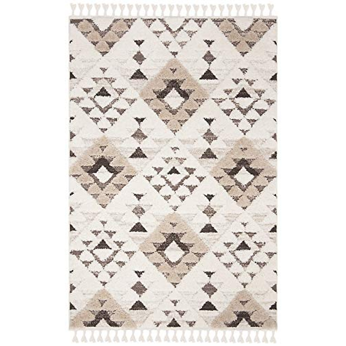 SAFAVIEH Moroccan Tassel Shag Collection 5'3" x 7'6" Ivory / Brown MTS688A Boho Non-Shedding Living Room Bedroom Dining Room Entryway Plush 2-inch Thick Area Rug