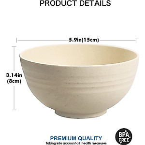shopwithgreen Wheat Straw Cereal Bowls with Dust-Proof Lid, Resuable Bowls for Kitchen, Set of 4, Microwave and Dishwasher Safe, for Soup, Oatmeal, Ramen, RV, Camping, Kids, College Dorm Room, 24 OZ