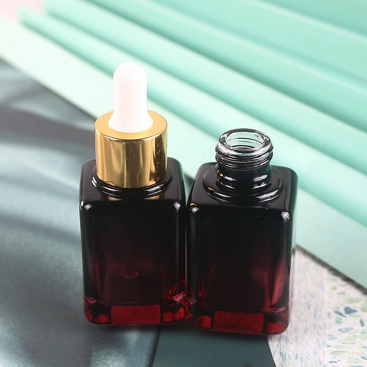 COSIDEA 6pcs Empty gradient Red Square 30ml / 1oz Glass dropper bottle for Serum essence oil bottles container packing