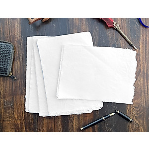 Watercolor Paper - Art Paper - Mixed Media Paper - Water Color Paper - Vintage Paper - 150 GSM Water Color Paper for Artists - Handmade Cotton deckled Edge Paper (A4 (11.7' X 8.3'), Off White)