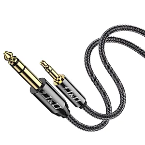 J&D 3.5mm to 6.35mm Stereo Audio Cable, Gold Plated 3.5mm 1/8 inch Male TRS to 6.35mm 1/4 inch Male TRS Copper Shell Cable with Zinc Alloy Housing, Nylon Braid for iPhone, Amplifiers, 15 Feet