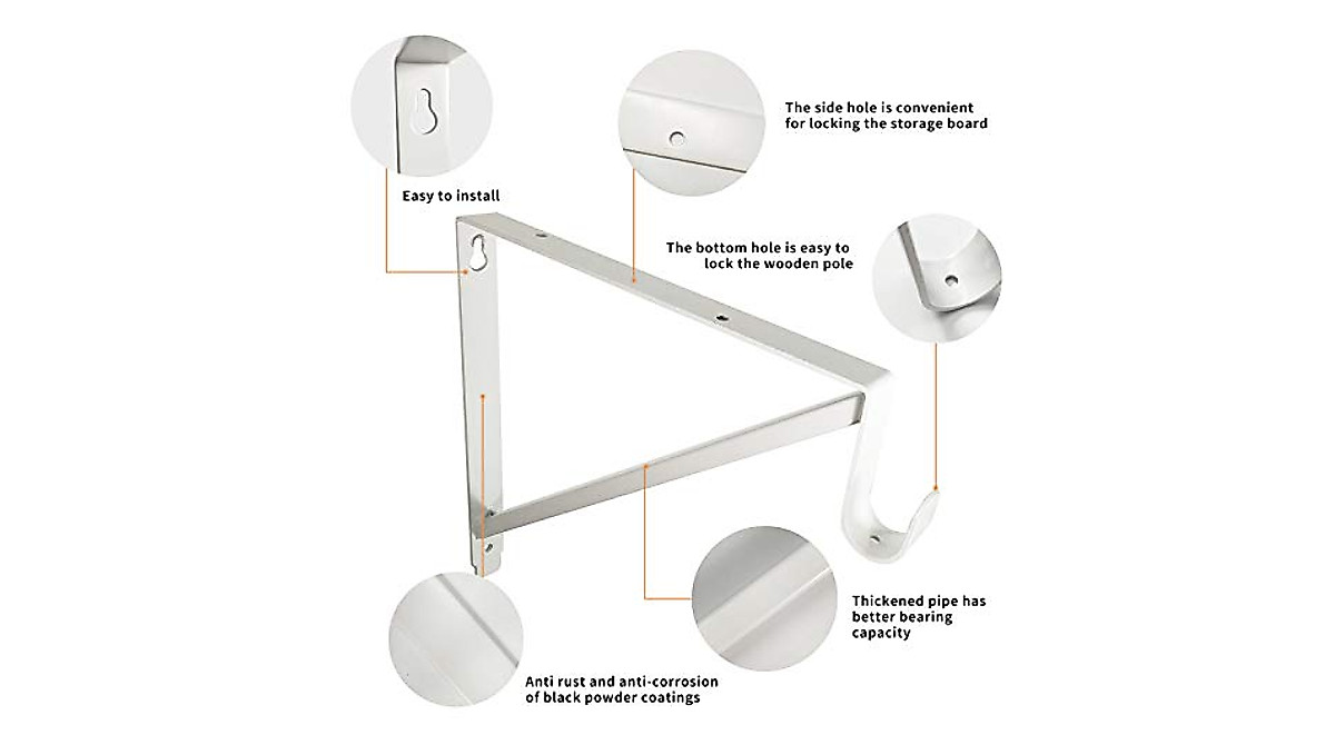 Heavy Duty Closet Shelf and Rod Brackets - 3 Pack | Durable & Easy Install