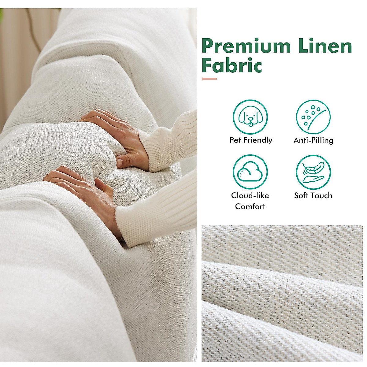 WACASA Convertible Sectional Sofa Couch with Storage, 3 Seat Sofa Modern Linen Fabric Upholstered L-Shaped Couch with 91.5'' Wide Seat, Comfy Sofa Sleeper Couches for Living Room Bedroom, Ivory