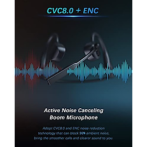 Bone Conduction Headphones with Mic,Bluetooth Headset with Noise-Canceling Boom Microphone, Wireless Headset Waterproof Open Ear Headphones for Trucker Drivers Online Meeting Office Home Business